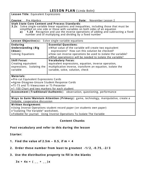 LESSON PLAN (Linda Bolin) - Granite School District