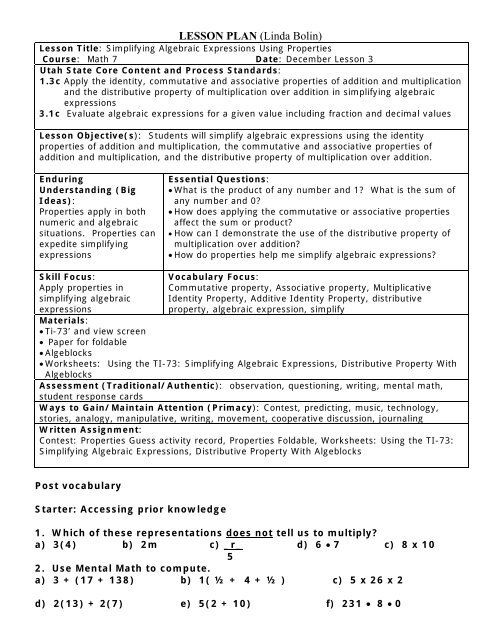 LESSON PLAN (Linda Bolin) - Granite School District