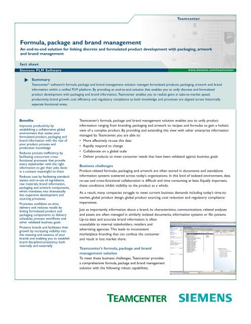 Formula, Package and Brand Management Fact Sheet