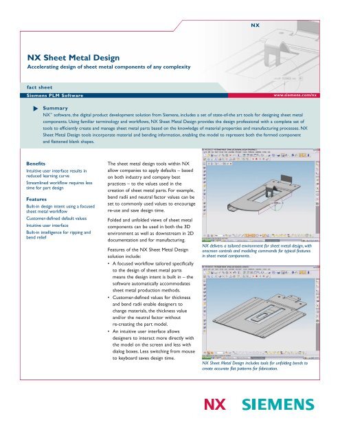 NX Sheet Metal Design Fact Sheet