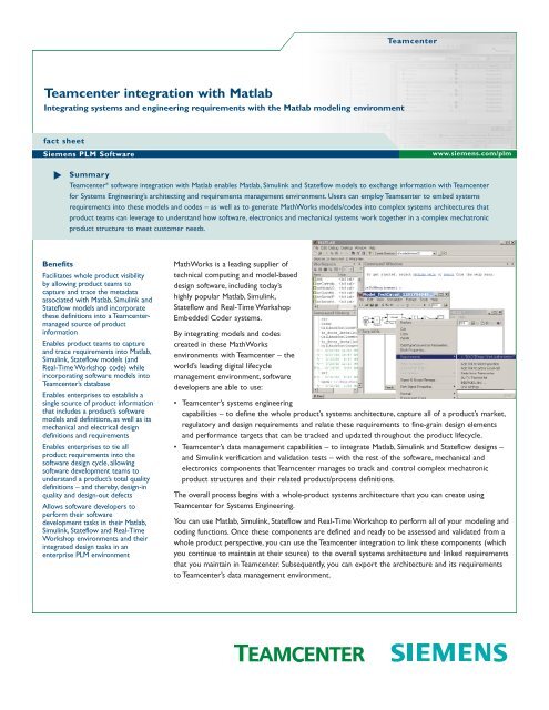 Teamcenter integration with MatLab