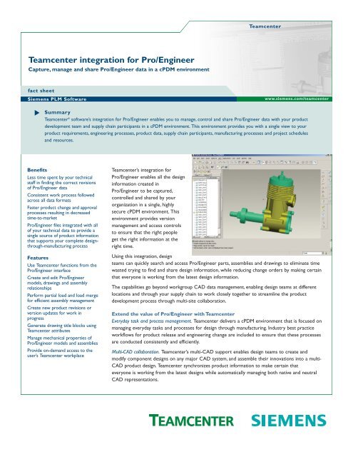 Teamcenter Integration Pro-E Fact sheet
