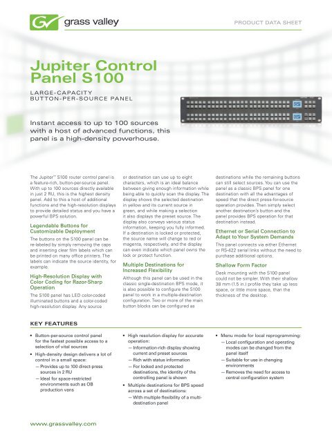 Jupiter Control Panel S100 - Grass Valley