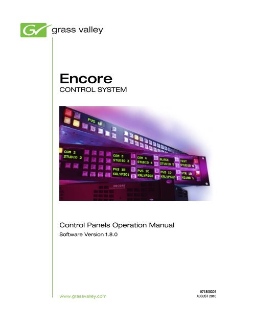 Encore Control Panels Operation Manual, version 1.8.0 - Grass Valley