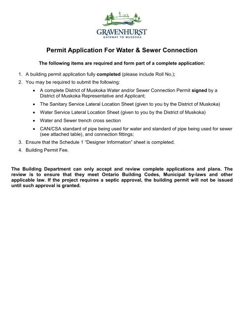 Permit Application For Water and Sewer Connection