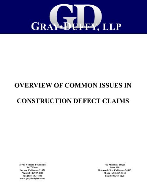overview of common issues in construction defect claims - Gray?Duffy