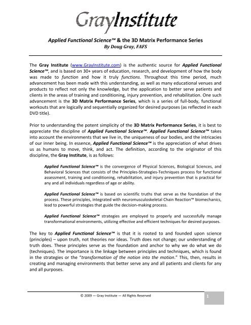 Applied Functional Science™ & the 3D Matrix ... - Gray Institute