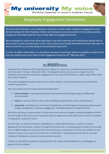 Employee Engagement Newsletter - University of Greenwich