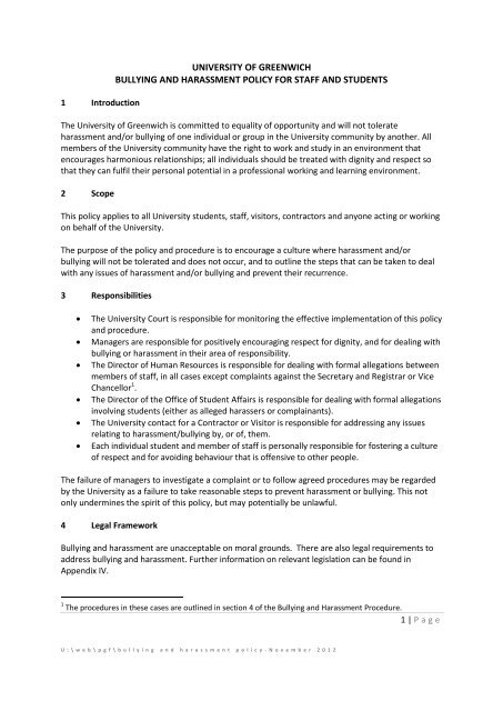 Bullying & Harassment Policy - University of Greenwich