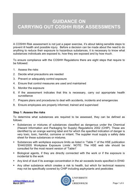 COSHH Risk Assessment Guidance
