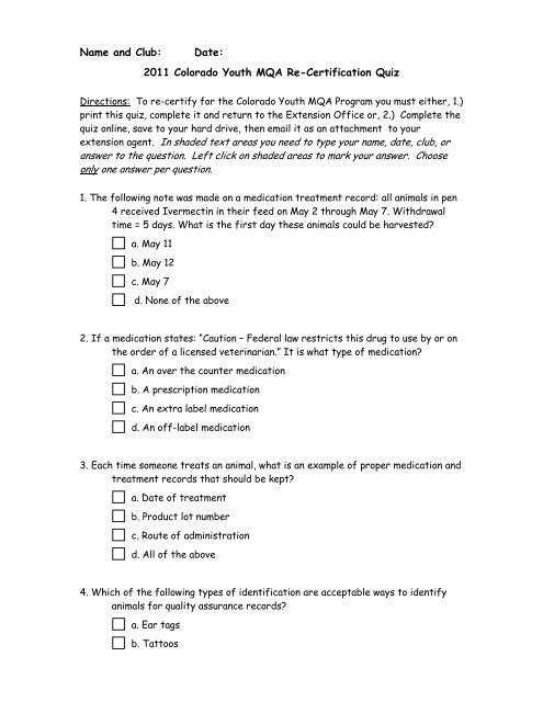 MQA Re-Certification Test - Routt County Extension