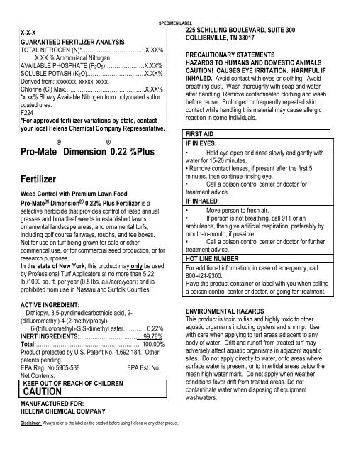 Pro-Mate Dimension 0.22 %Plus Fertilizer CAUTION - Greenbook.net