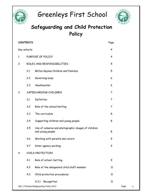 Safeguarding Children - Greenleys First School