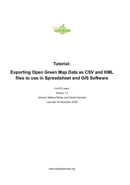 Tutorial: Exporting Open Green Map Data as CSV and KML files to ...