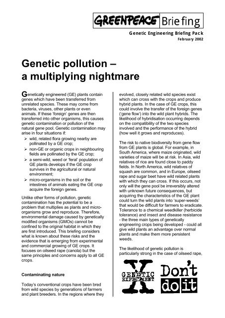 Genetic pollution – a multiplying nightmare - Greenpeace