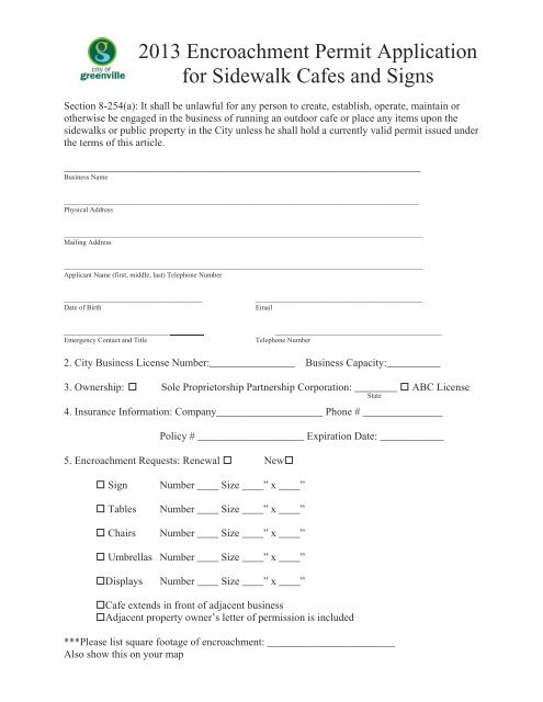 2013 Encroachment Permit Application for ... - City of Greenville