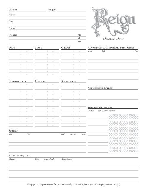 Character Sheet - Greg Stolze