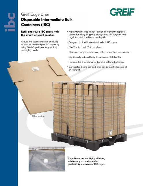 Greif Cage Liner Disposable Intermediate Bulk Containers (IBC)