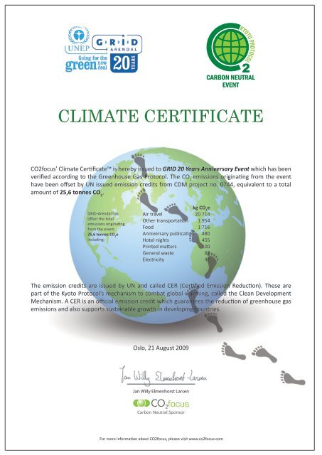 CLIMATE CERTIFICATE - GRID-Arendal