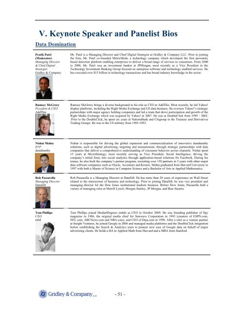 V. Keynote Speaker and Panelist Bios - Gridley & Company