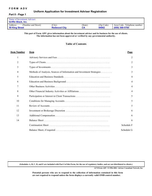 Uniform Application for Investment Adviser ... - Griffin Black, Inc.