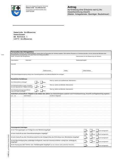Antrag auf Erteilung einer Erlaubnis nach § 34c GewO - Großbeeren