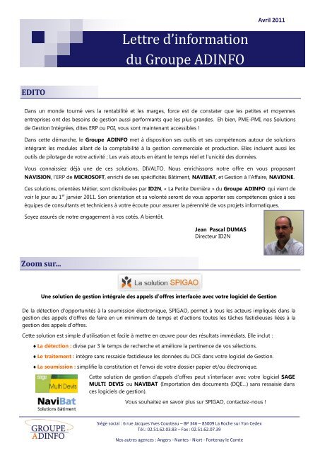 Lettre d'information du Groupe ADINFO