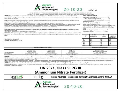 UN 2071, Class 9, PG III (Ammonium Nitrate Fertilizer)