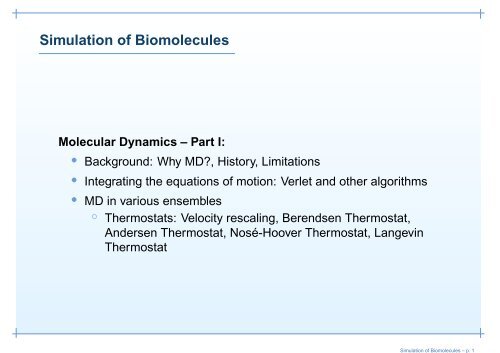 Molecular dynamics I
