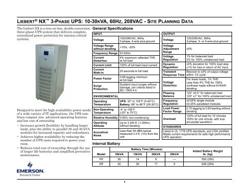 Site Planning Data - Emerson Network Power
