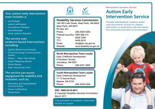 Autism Early Intervention Service - Disability Services Commission