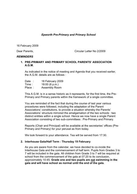 Circular Letter No 2 - Epworth School