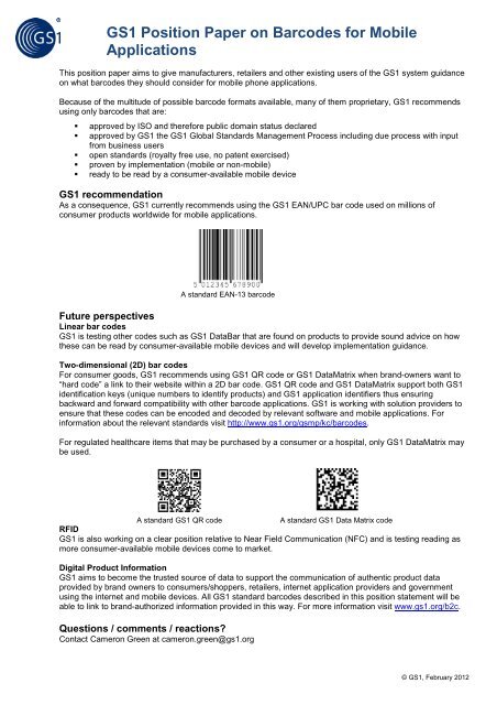 Barcodes for Mobile Applications - GS1