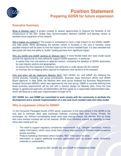 GDSN-GSMP Position Statement - GS1