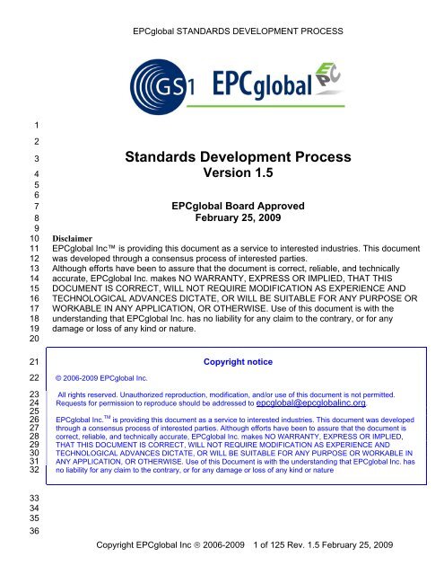 EPCglobal Standards Development Process - GS1