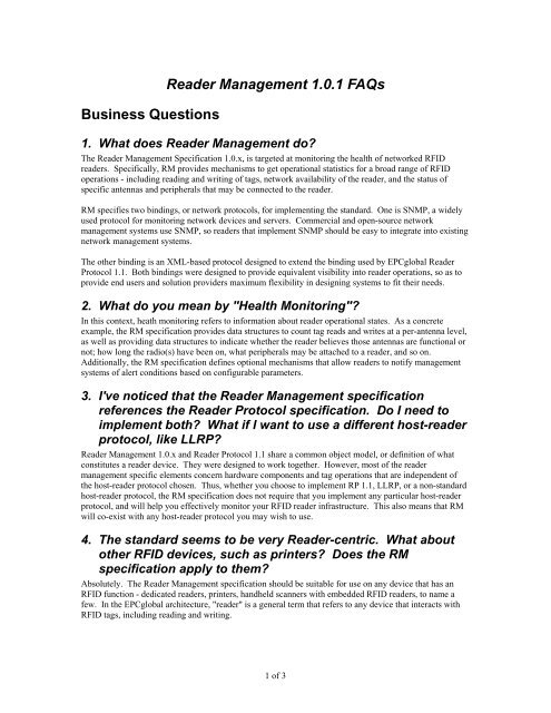 Reader Management 1.0.1 - Frequently Asked Questions - GS1