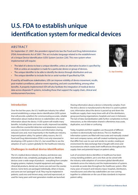 U.S. FDA to establish unique identification system for medical ... - GS1