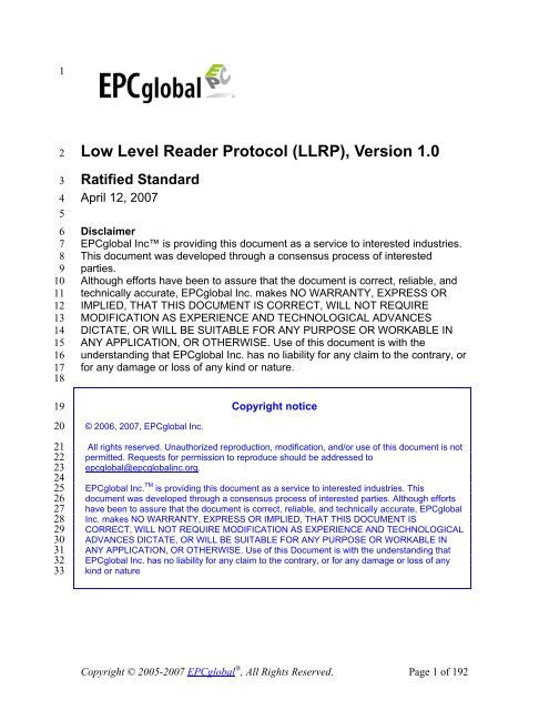 LLRP Standard v. 1.0 - GS1