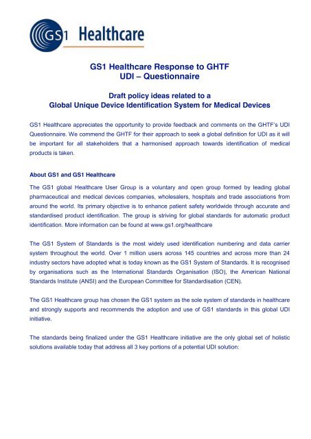Response to GHTF UDI-questionnaire - GS1