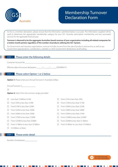 Membership Turnover Declaration Form - GS1 Australia