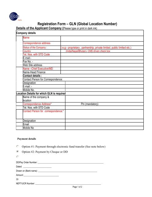 Registration Procedure for obtaining GS1 Company Prefix - GS1 India