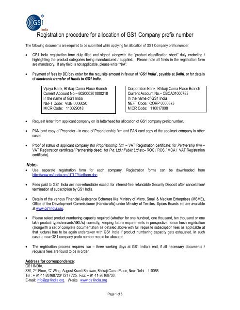 Registration Procedure for obtaining GS1 Company Prefix - GS1 India