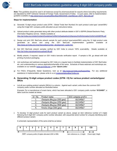 GS1 BarCode implementation guideline using 8 digits ... - GS1 India