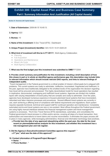 Exhibit 300: Capital Asset Plan and Business Case Summary - GSA