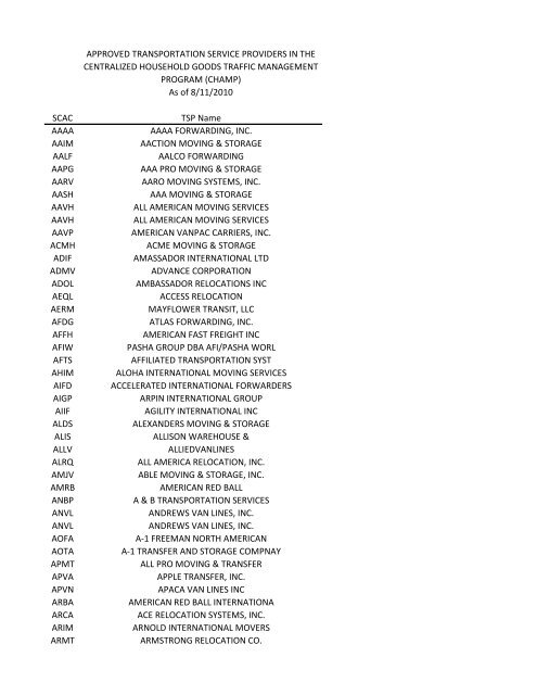 Approved transportation service providers in the - GSA