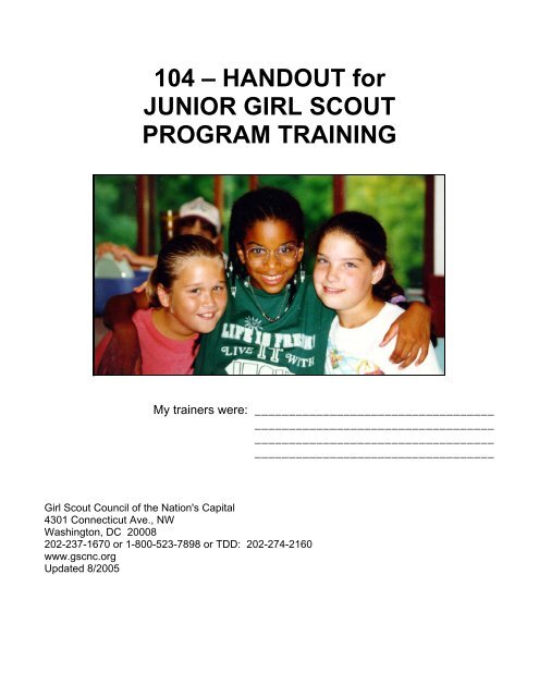 104 – HANDOUT for JUNIOR GIRL SCOUT PROGRAM TRAINING