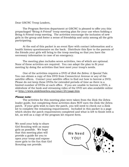 Dear GSCNC Troop Leaders - Girl Scout Council of the Nation's ...