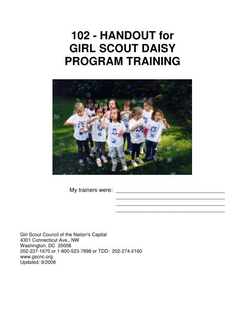 102 - HANDOUT for GIRL SCOUT DAISY PROGRAM TRAINING