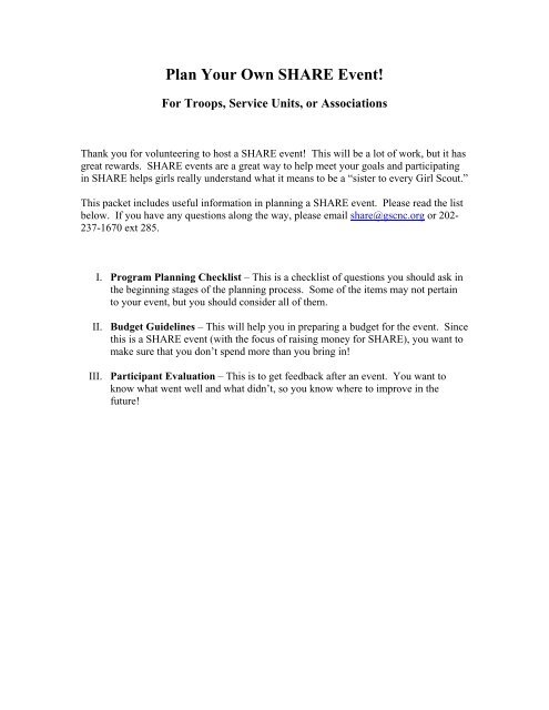 SHARE Event Checklist