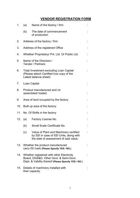 VENDOR REGISTRATION FORM - Gujarat Electricity Board